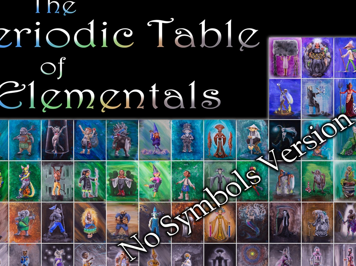 Periodic Table of Elementals Fantasy Creatures Colorful Poster - Etsy