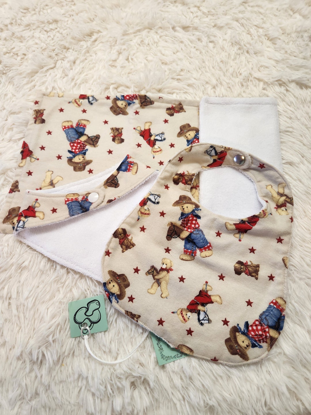 5 Piece Baby Burping Set, Cowboy Design Style Burp Cloth, Bib, Pacifier ...