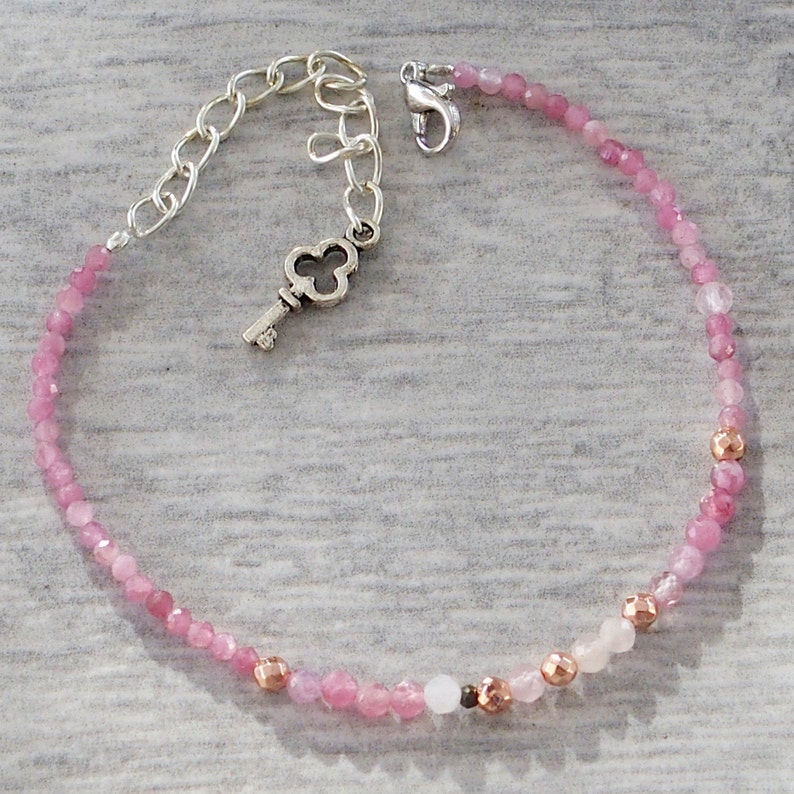Pink Bracelet in Hematite Tourmaline Pearl and Handmade Rose Quartz - Etsy