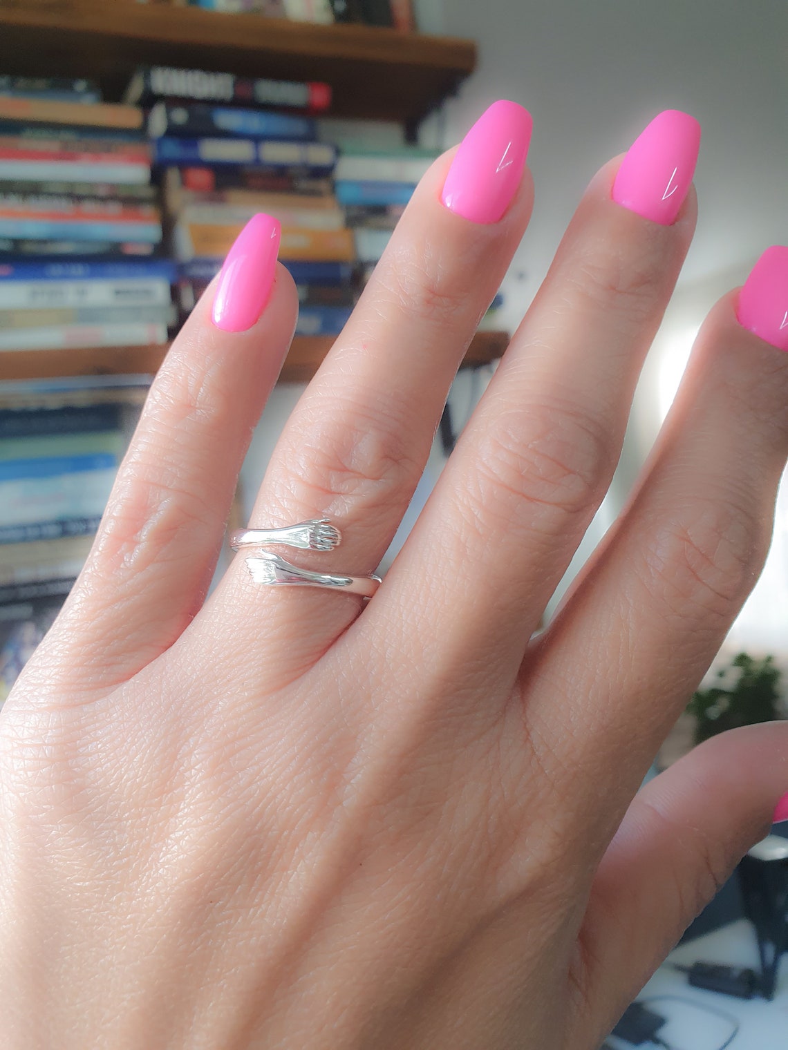 Sterling Silver Hug Ring- Silver Love Hugging Ring - Hugging Hands ...