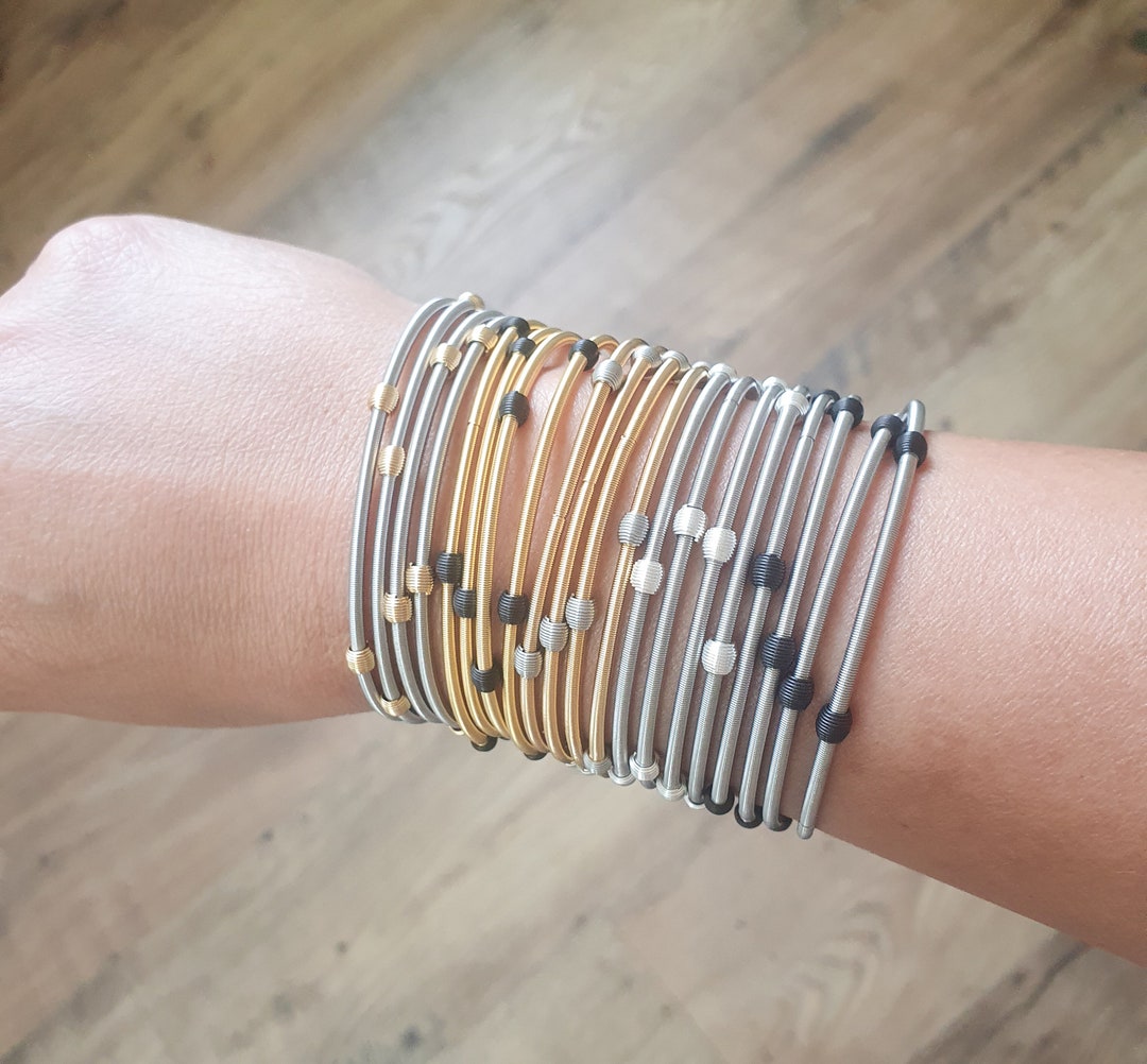 Flexible Set Wire Beaded Stainless Steel Spring Bracelets - Beaded ...