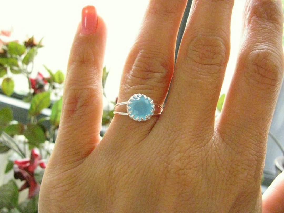 Silver Ring Aqua Light Blue, Aqua Silver Ring, Dainty Light Blue Ring ...