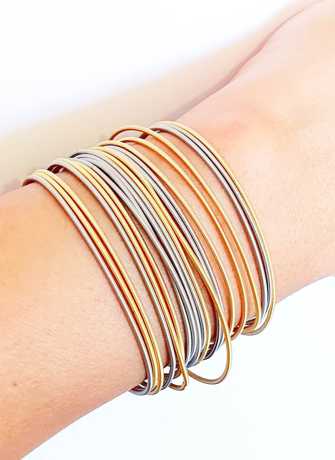 Stainless Steel Bracelets Set Gold and Silver-guitar Strings Bracelets ...