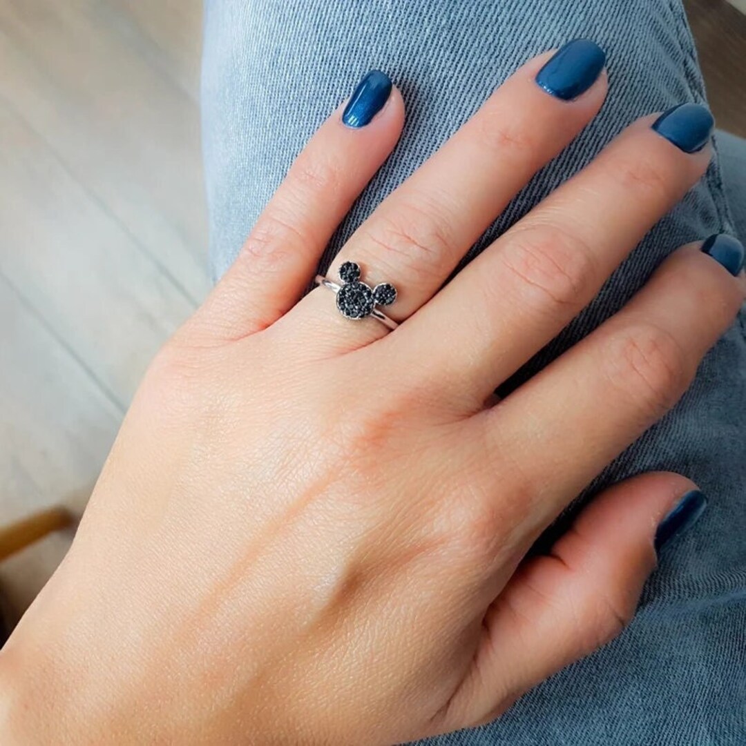 Mickey Mouse Ring, Silver Mickey Mouse Ring Diamonds Ring, Black ...