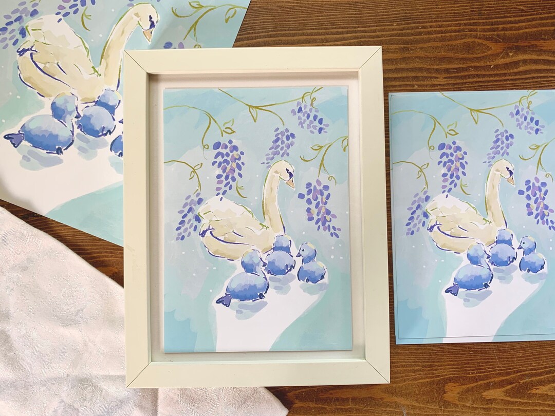 Cute Kawaii Gouache Swan Signets Art Print: Cottagecore Cozy Delight ...
