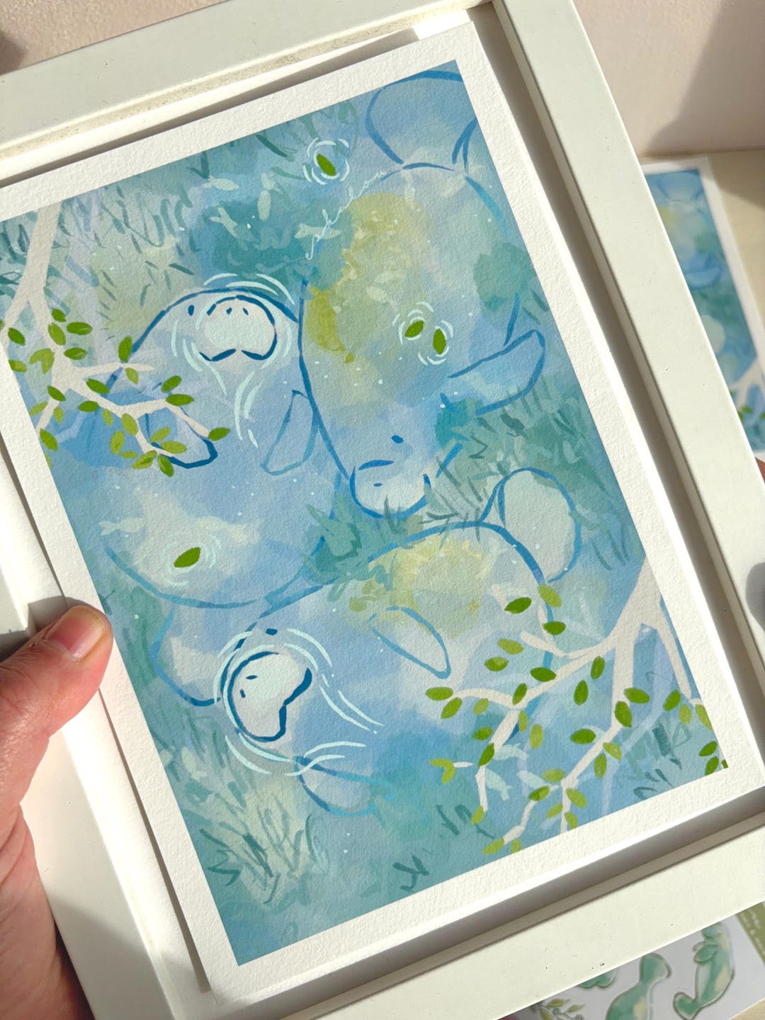 Manatee Art Print: Kawaii Eco Paper Illustration (A5/A4) - Etsy