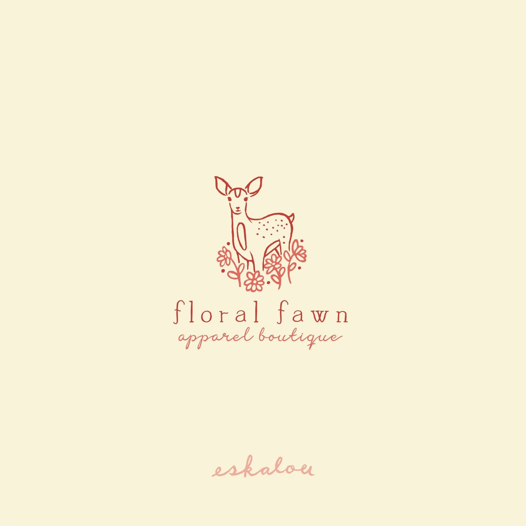 Fawn Logo Design Premade Deer Botanical Sweet Forest Leaves Simple ...