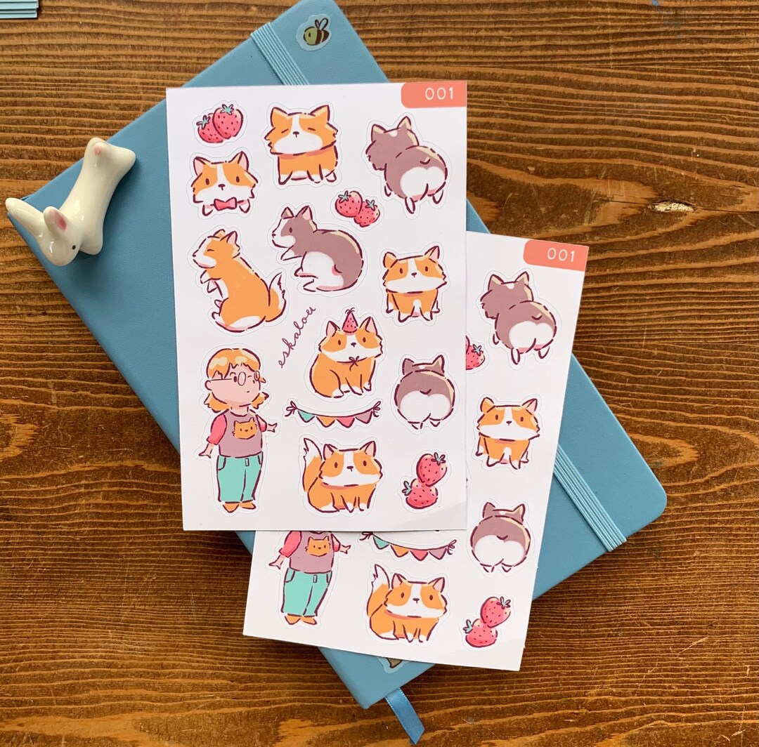 Corgi Sticker Sheet Cute Kawaii Corgis Bullet Journal Planner Scrapbook ...