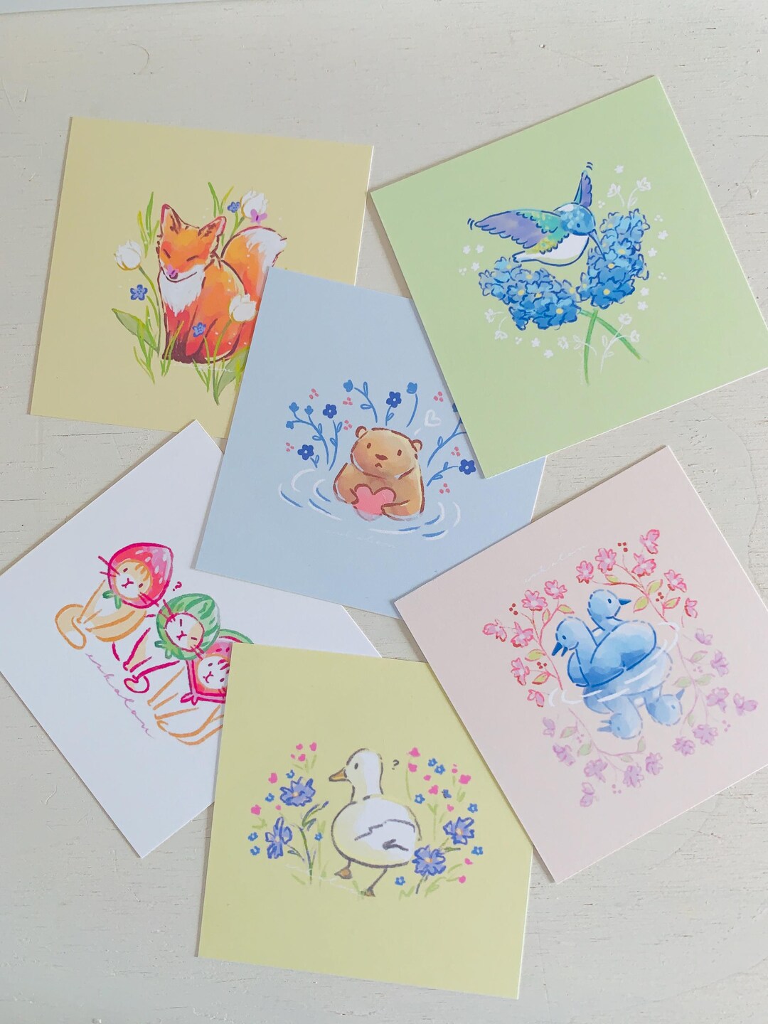 Adorable Mini Animal Art Prints Cute Illustrated Cards Perfect for ...