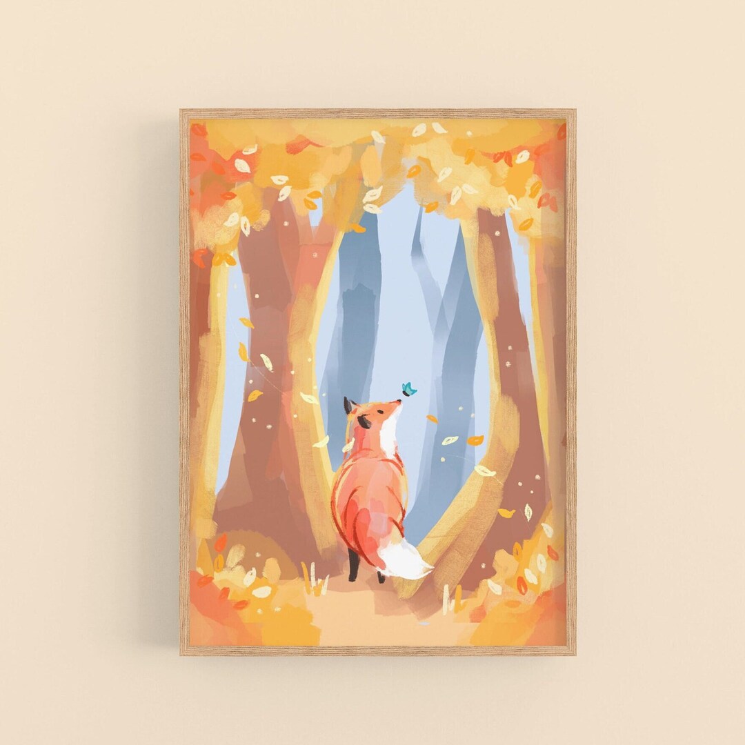 Kawaii Cottagecore Fox Art Print – Autumn Woodland Animal Illustration ...