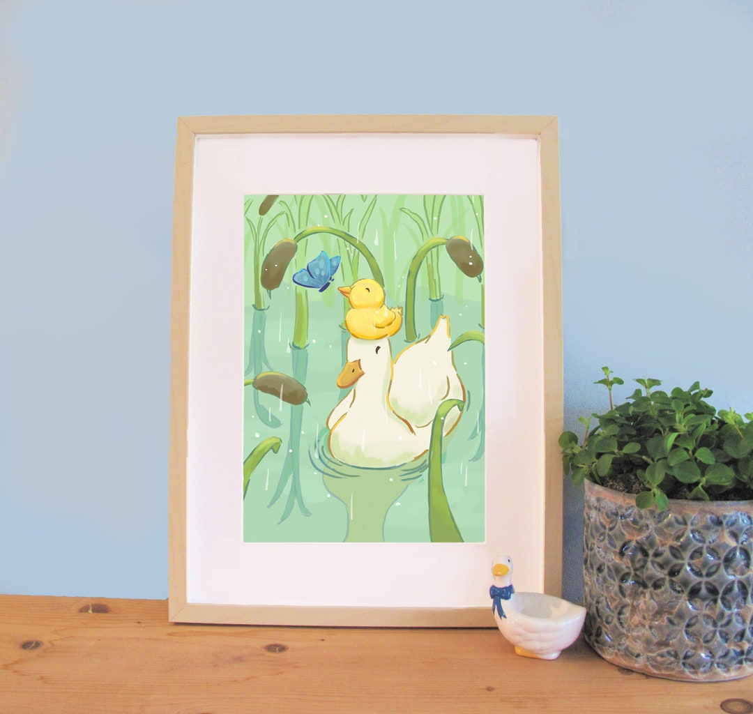 Cute Duck Print | Cute Kawaii River Illustration Cute Cottagecore ...
