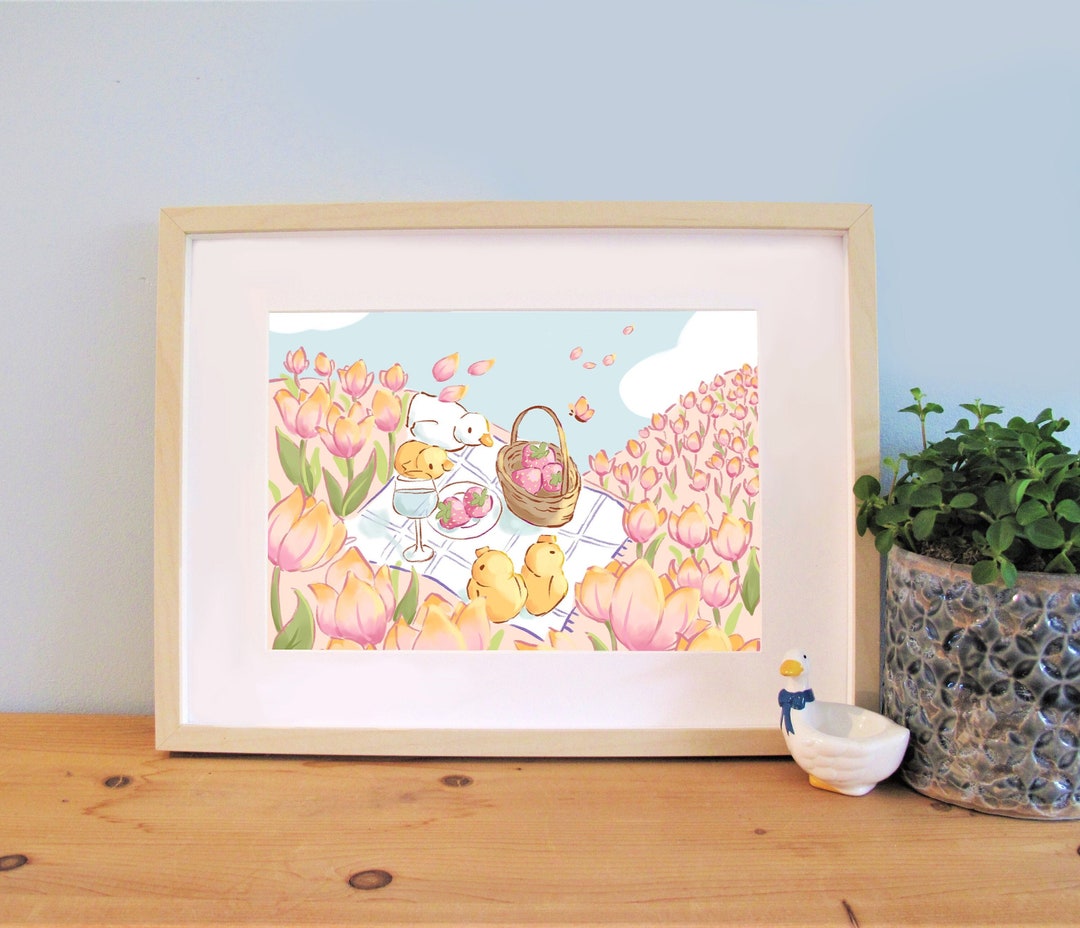 Cottagecore Cute Ducks Print | Kawaii Picnic Tulip Illustration ...