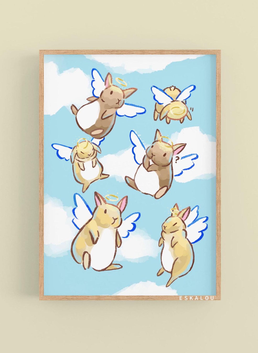 Adorable Bunny Angels Art Print | Digital Painting on Matte Paper | A4 ...