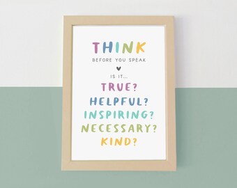 PRINTABLE Think Before You Speak Sign Printable Classroom - Etsy UK