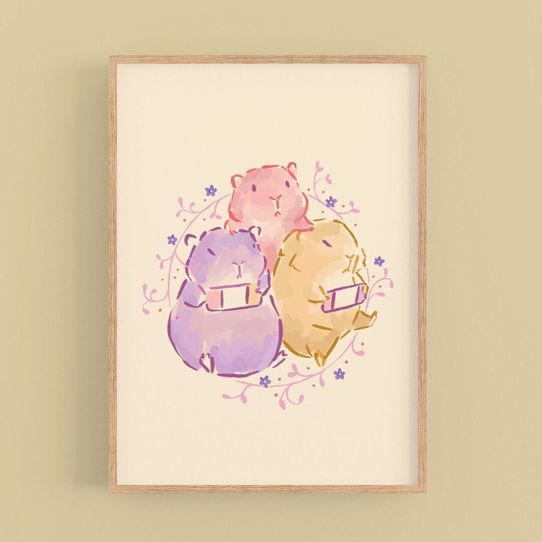 Kawaii Cottagecore Guinea Pigs Art Print - Adorable Gamer Gaming ...