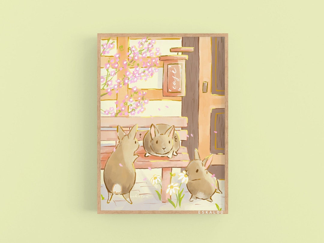 Kawaii Cottagecore Bunny Print Adorable Rabbit Illustration Cute Gift ...