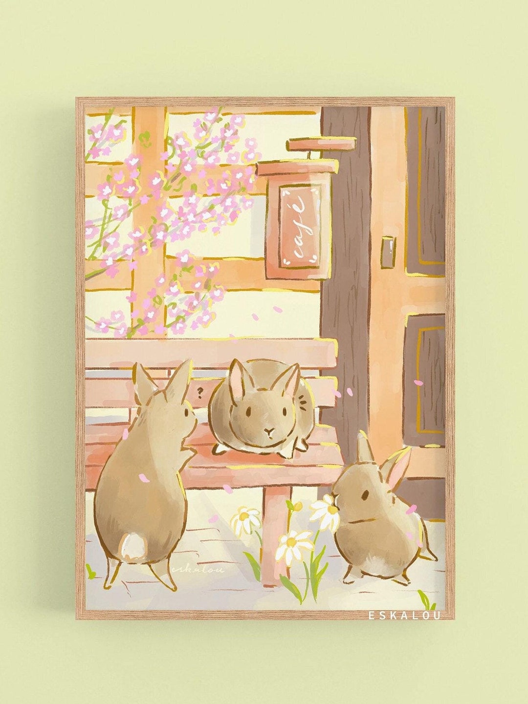 Kawaii Cottagecore Bunny Print - Adorable Rabbit Illustration - Cute ...