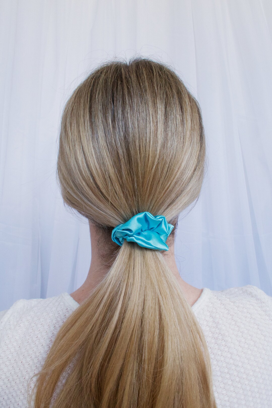 Turquoise Satin Mini Scrunchie, Small, Tiny Scrunchy, Kids, Fine Hair ...