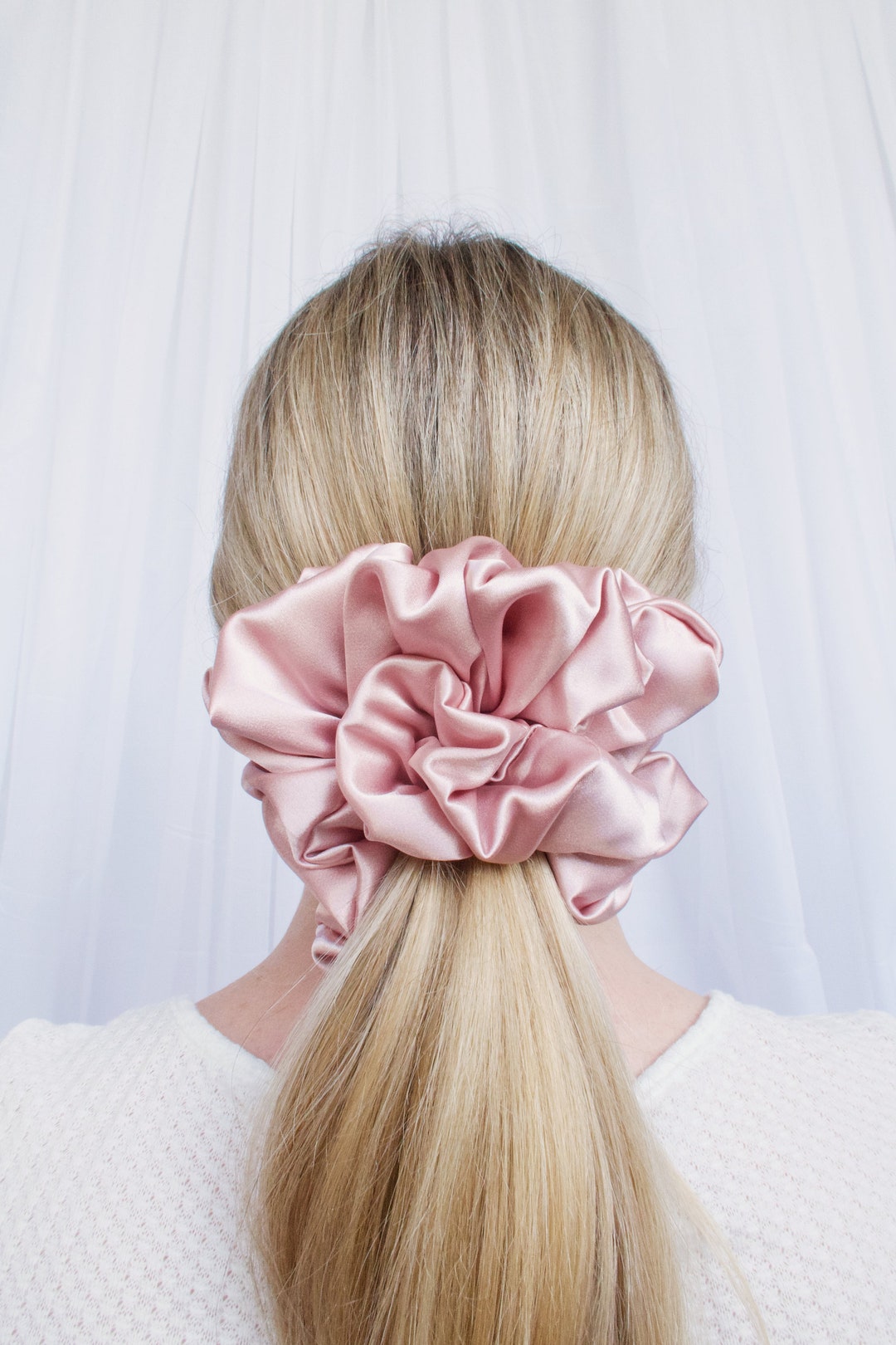 XL Dusty Pink Satin Scrunchie WIDE ELASTIC, Large, Oversized, Giant ...