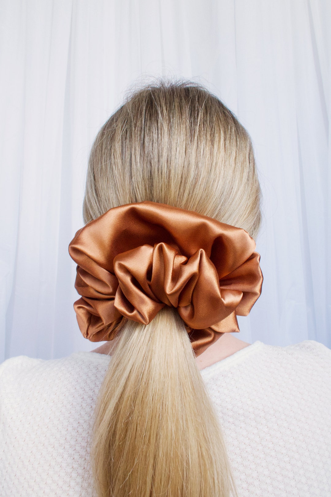 XL Bronze Satin Scrunchie WIDE ELASTIC, Large, Oversized, Giant, Jumbo ...