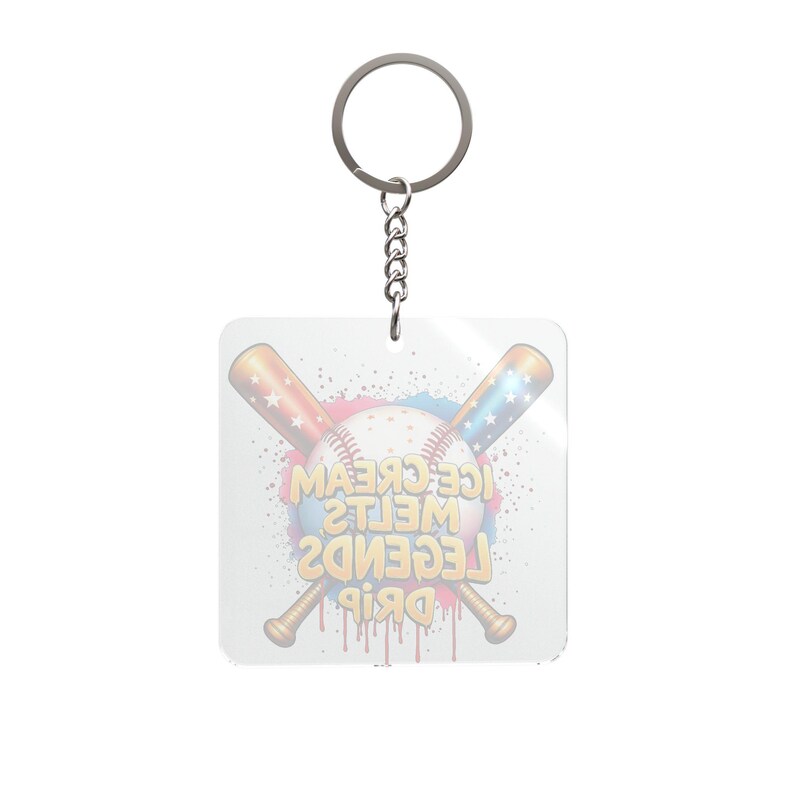 Ice Cream Melts Legends Drip Square Keychain | Baseball Bat Scoop ...