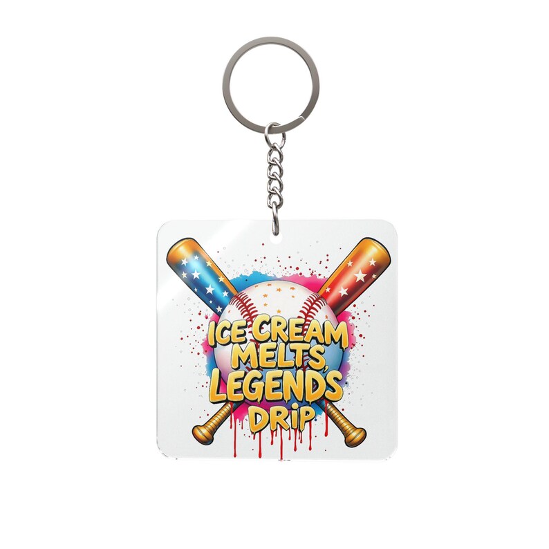 Ice Cream Melts Legends Drip Square Keychain | Baseball Bat Scoop ...