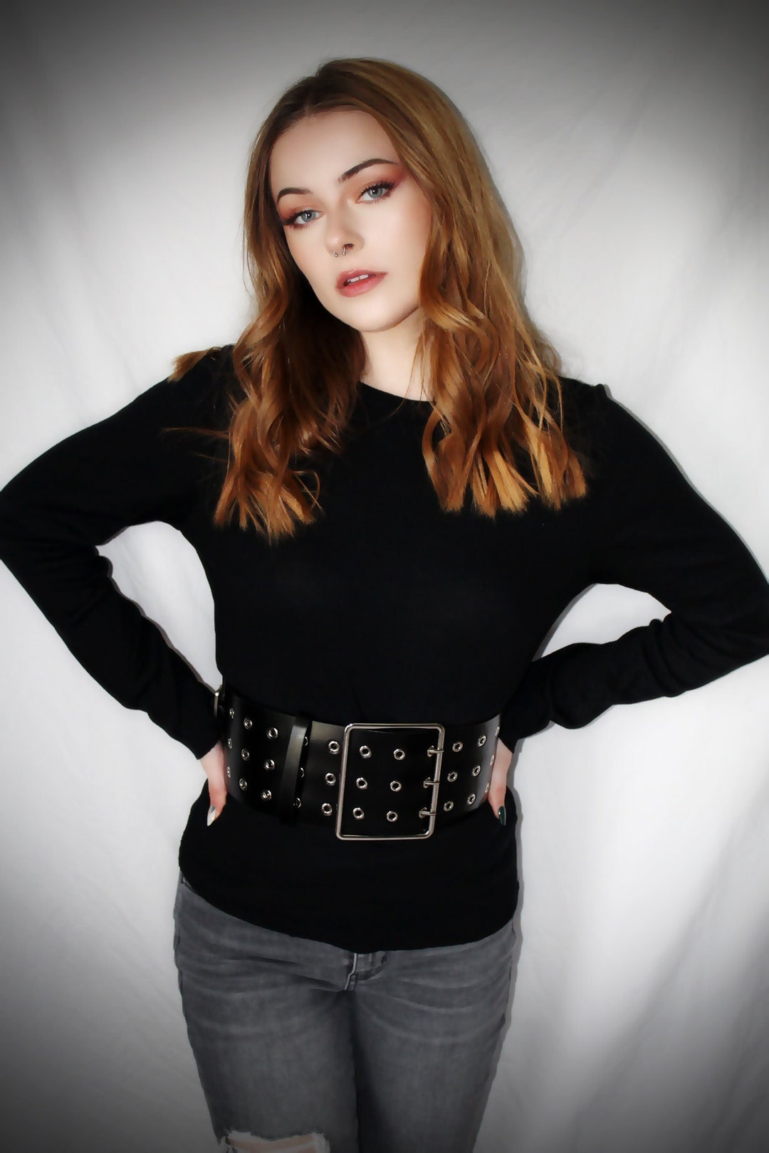 1980s Style Extra Wide Faux Leather Grommet Belt - Handmade USA - Etsy