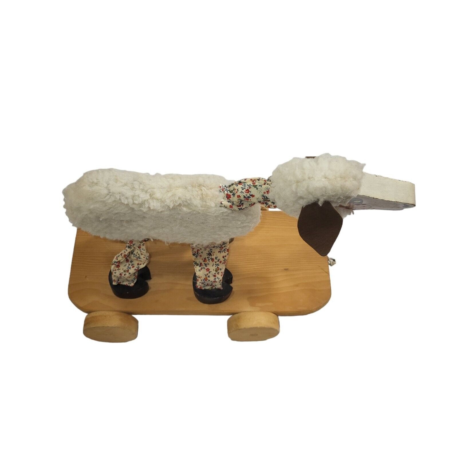 Vintage Wooden Painted Lamb Sheep Pull Toy Wheels Handmade Folk Art ...