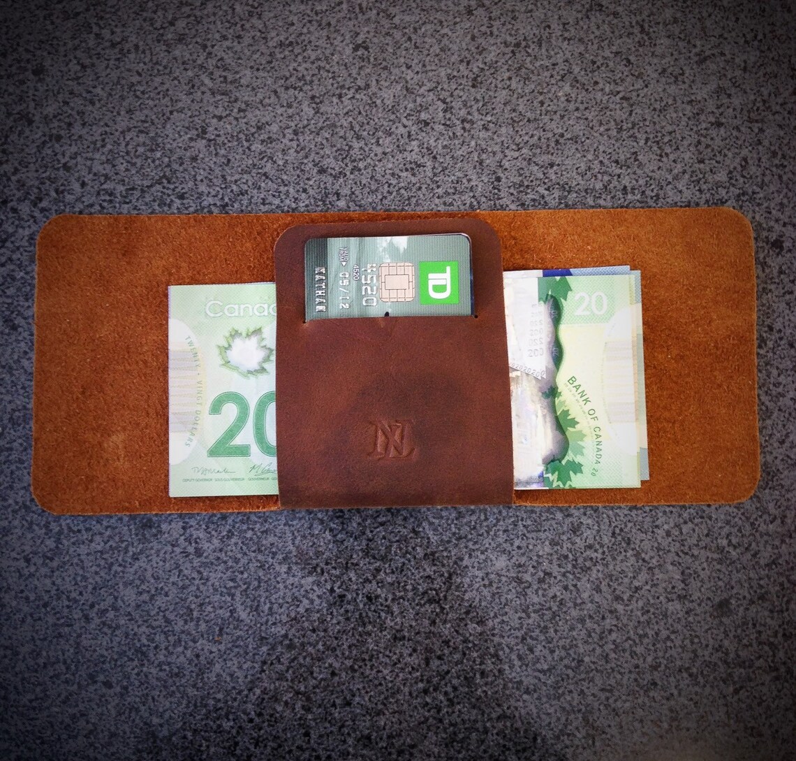 Leather Minimalist Wallet / Trifold Wallet / Stitchless Wallet | Etsy