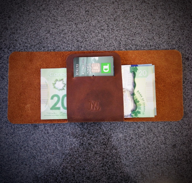 Leather Minimalist Wallet / Trifold Wallet / Stitchless Wallet | Etsy