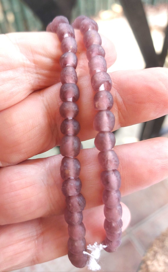 60 beads 6-7 x 6-7 mm African recycled glass beads tiny, dark amber ...