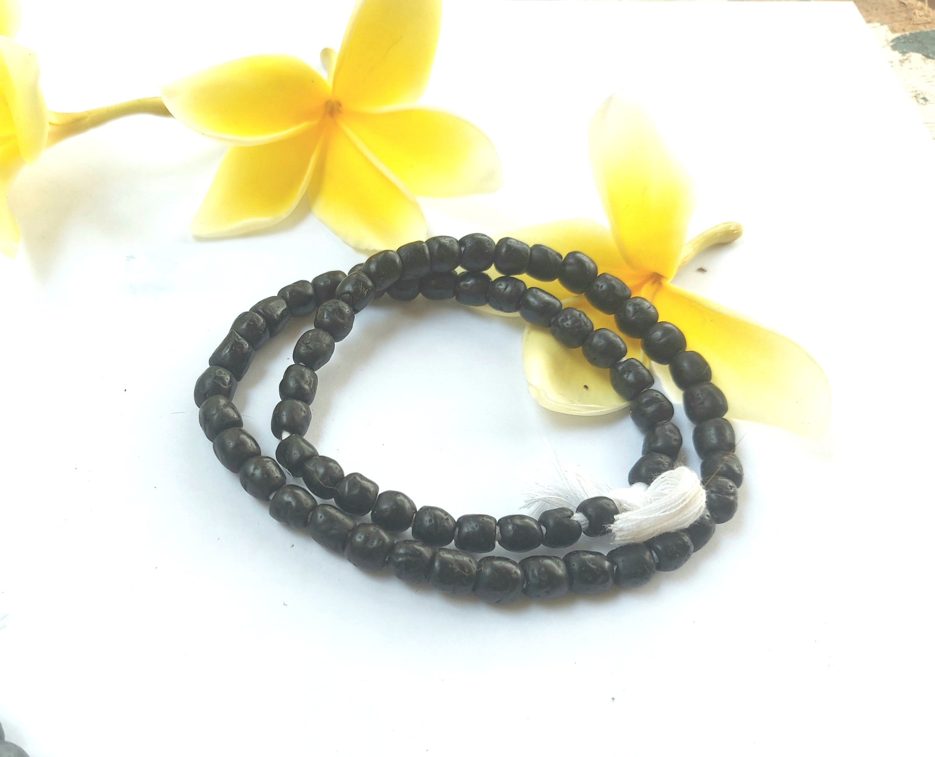 60 beads 6-7 x 6-7 mm African recycled glass beads tiny, dark amber ...