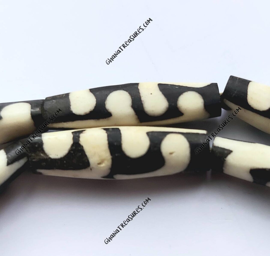 2 Kenya Cow Bone Beads, Batik Painted, Hair Pipe Beads, (8-9 Mm.diam X ...