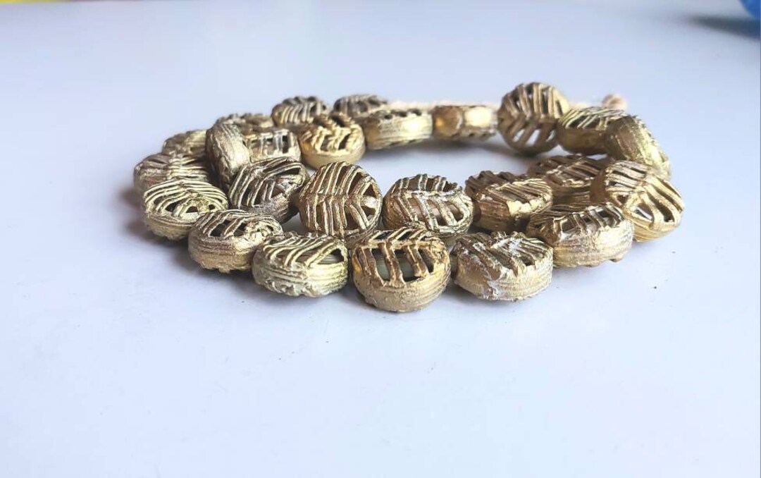 25 African Flat Round Beads, Brass Hand Cast Beads, 19 X 10 Mm ...