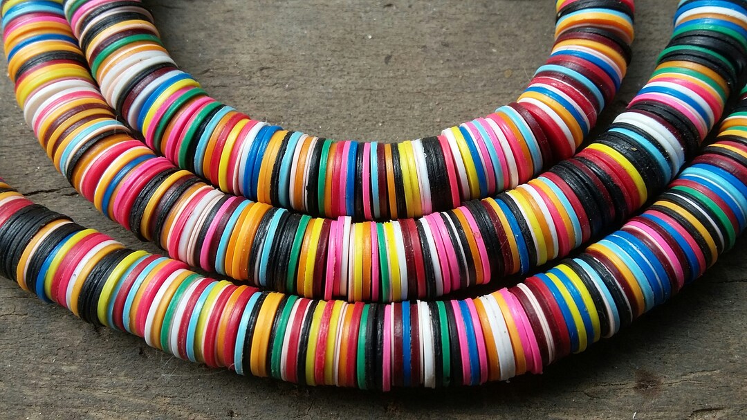 Rainbow, African Vulcanite Vinyl Disc Beads, Strand 12-16", Mix of All ...