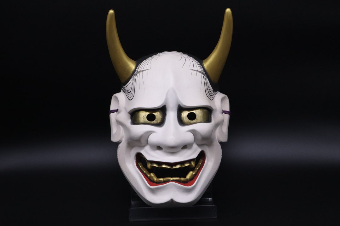 Traditional Japanese Noh Mask ”shiro Hannya” Theatre Mask Carved Wood ...