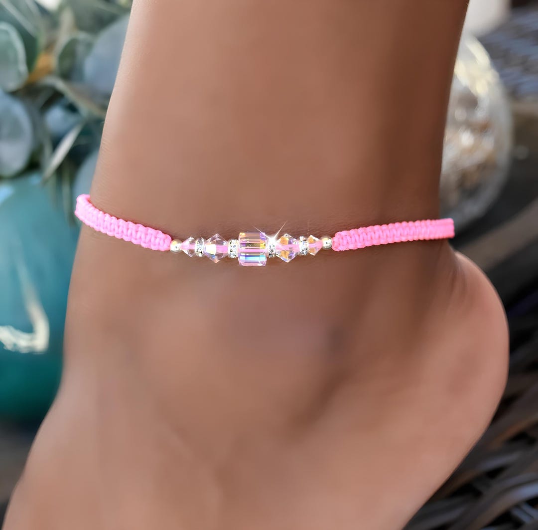 Swarovski Crystal Neon Anklet/ankle Bracelet/healing Crystals/friendship Bracelet/high End ...