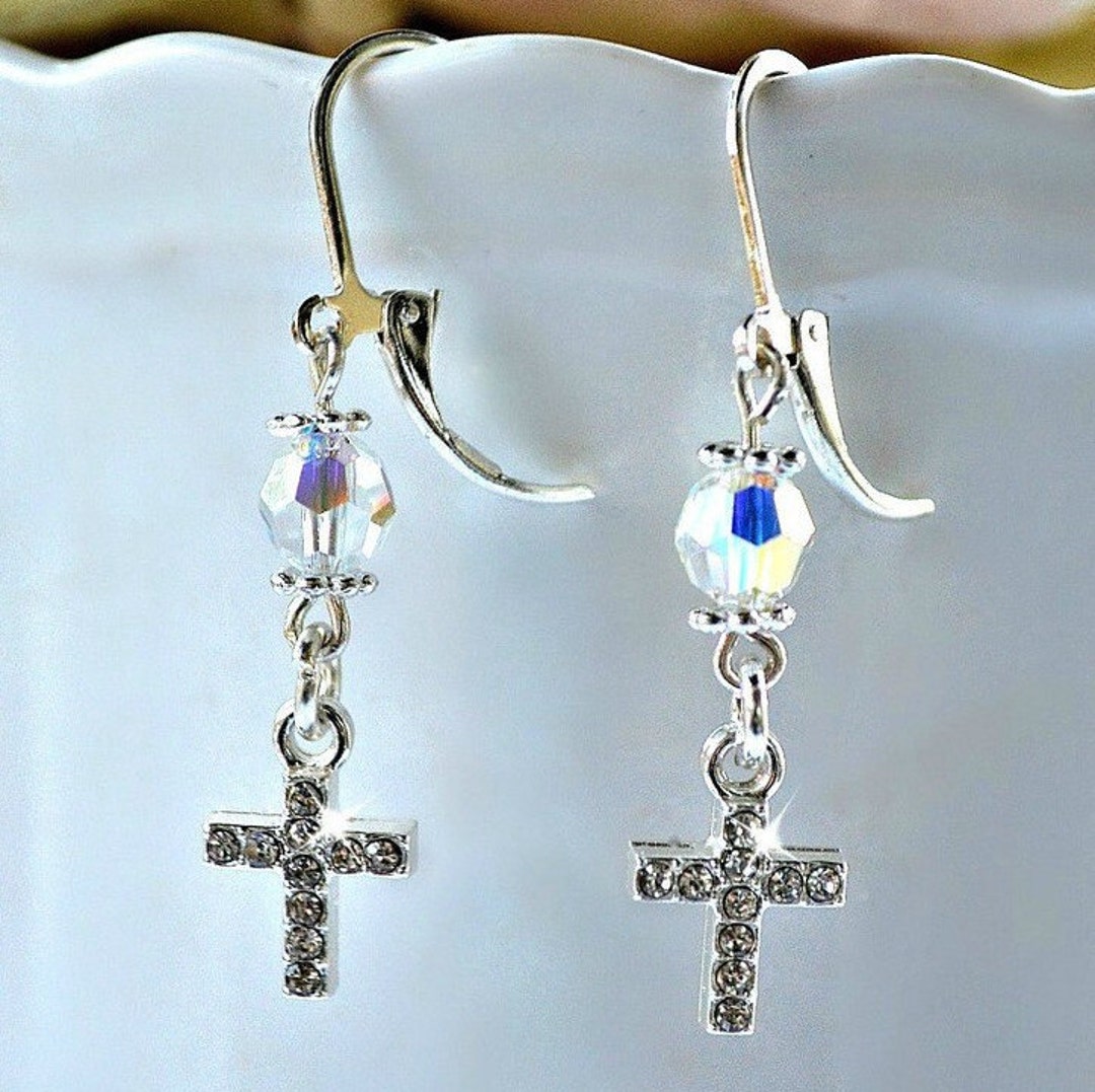 Crystal Cross Earrings/christian/dangle Earrings/spiritual - Etsy