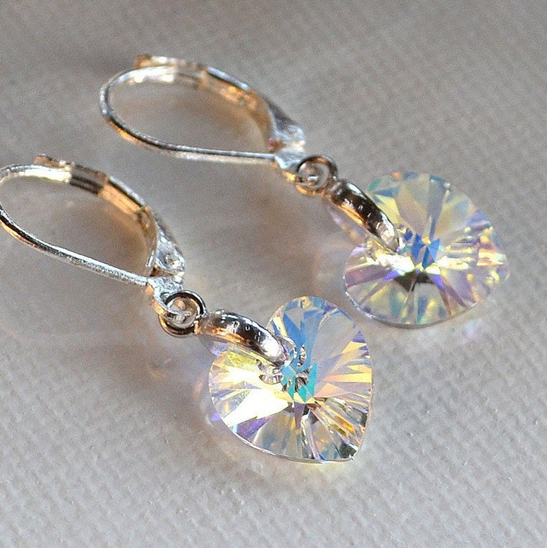 Crystal Heart Earrings/ Dangle Earrings/choose Color/high End Crystals ...