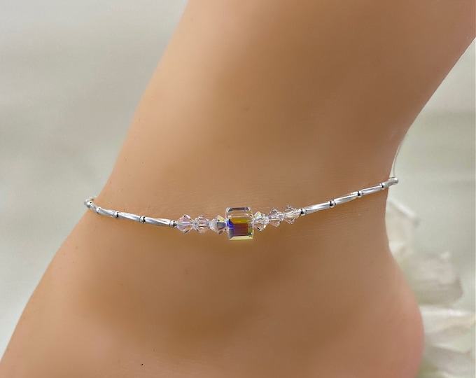 Swarovski Crystal Anklet Stretch Anklet Body Jewelry Ankle Bracelet Something Blue - Etsy