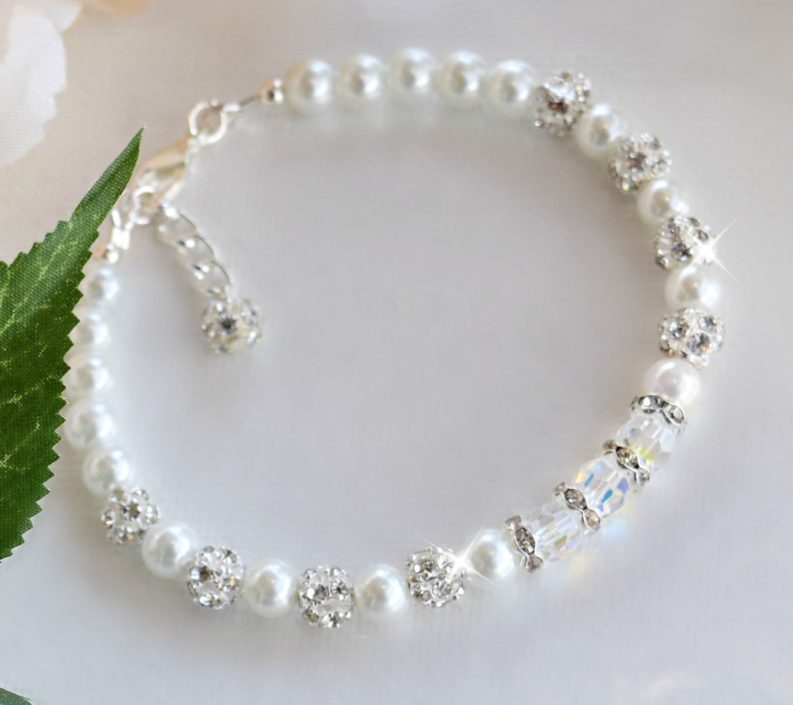 Pearl and Crystal Bracelet/european Crystal | Etsy