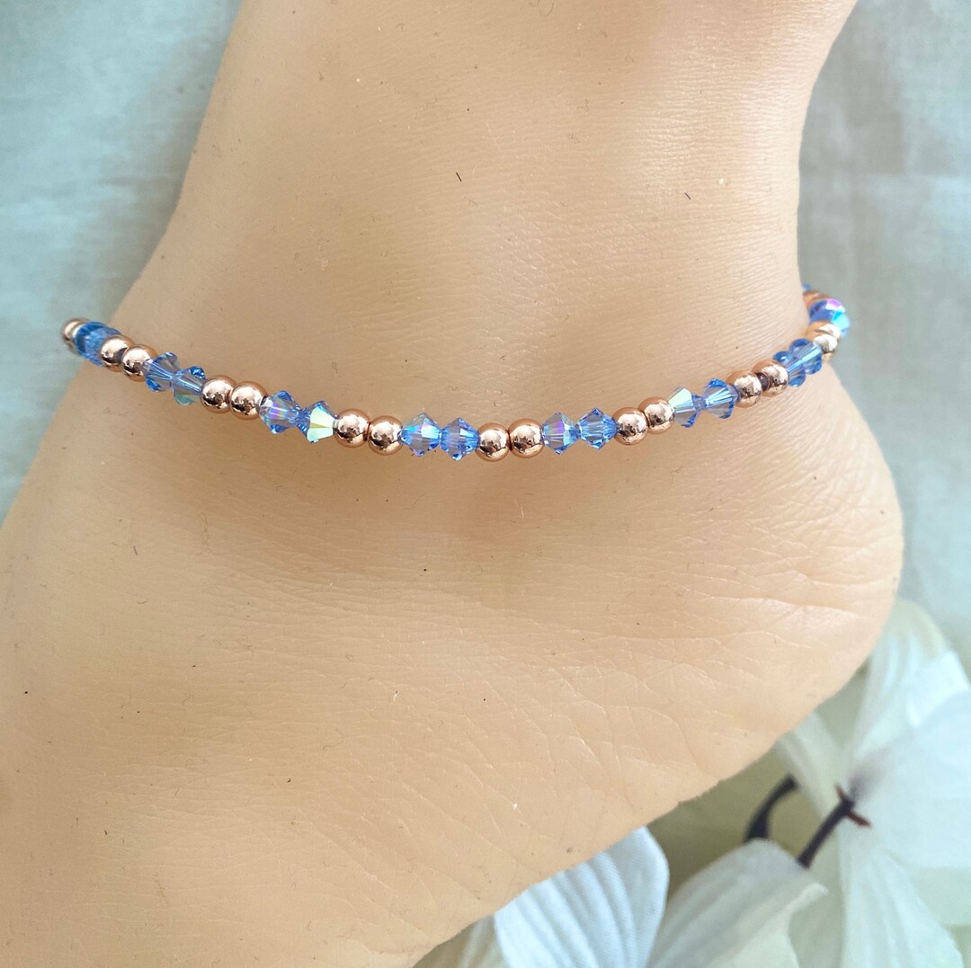 Rose Gold, Blue Crystal Anklet, Something Blue, Bridal Gifts, Ankle ...