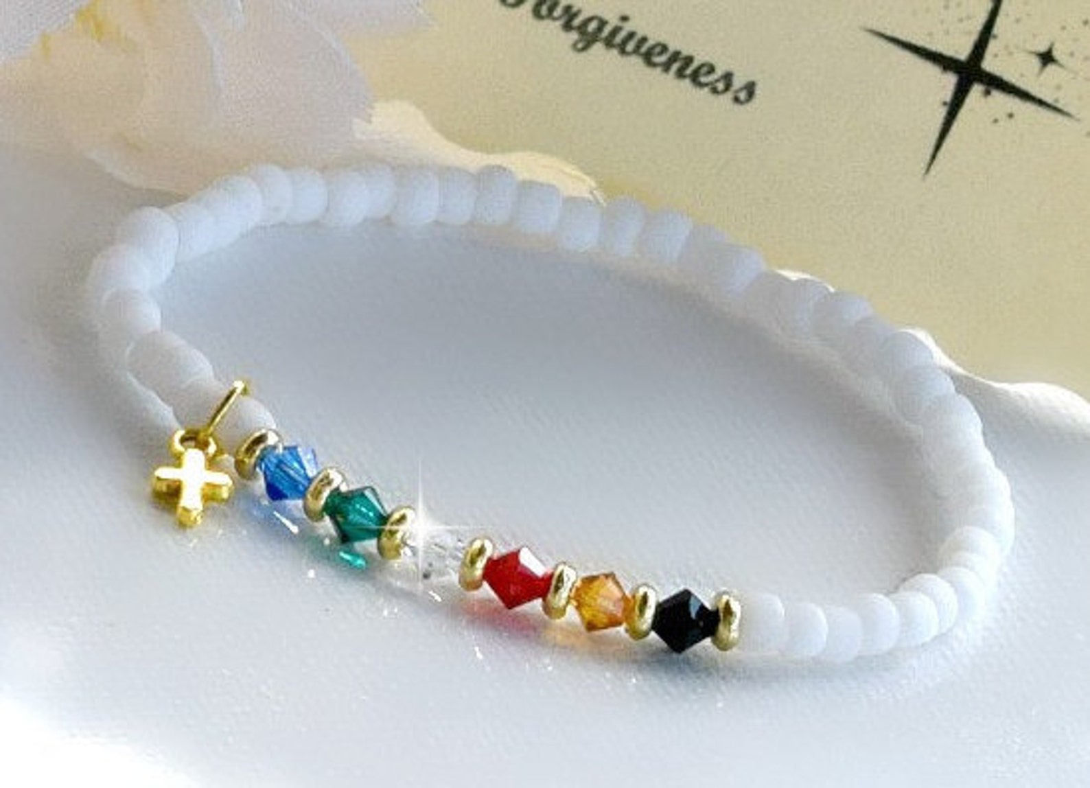 Salvation Bracelet/stretchable White Matte Beads/swarovksi - Etsy