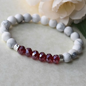 Red Crystal White Howlite Gemstone Healing Bracelet | Etsy