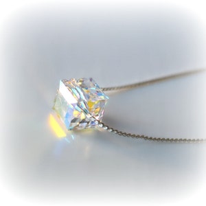 Crystal Cube Necklace for Women/ Wedding/bridal/silver/bridesmaids/ Healing Crystals/ European ...