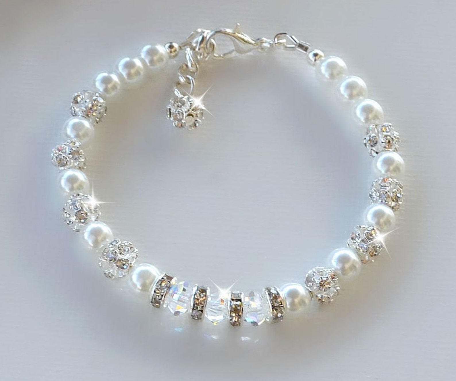 Pearl and European Crystal Bracelet/high End Crystal | Etsy