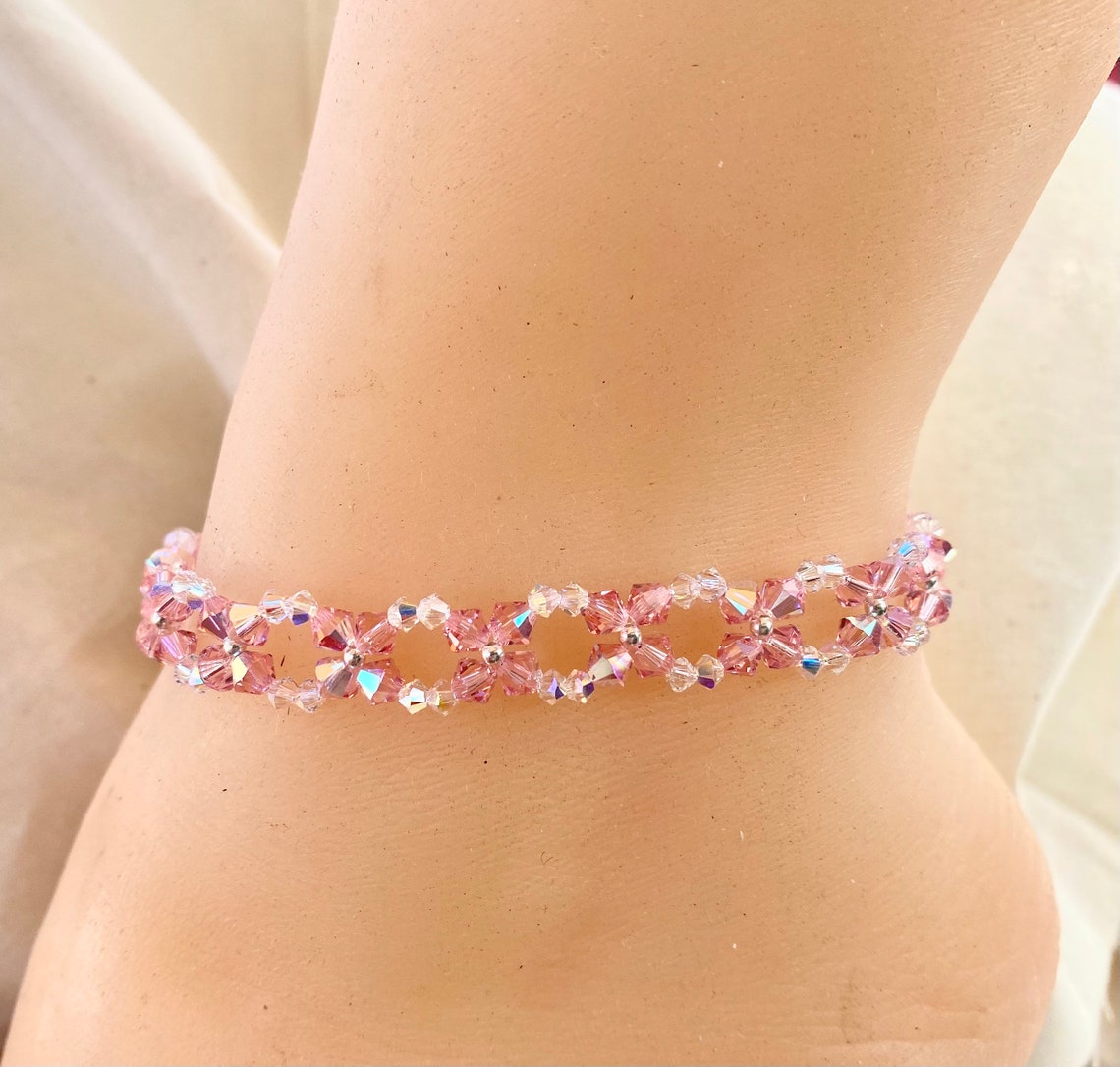 Crystal Pink Daisy Anklet/bridal Jewelry/ankle Bracelet - Etsy