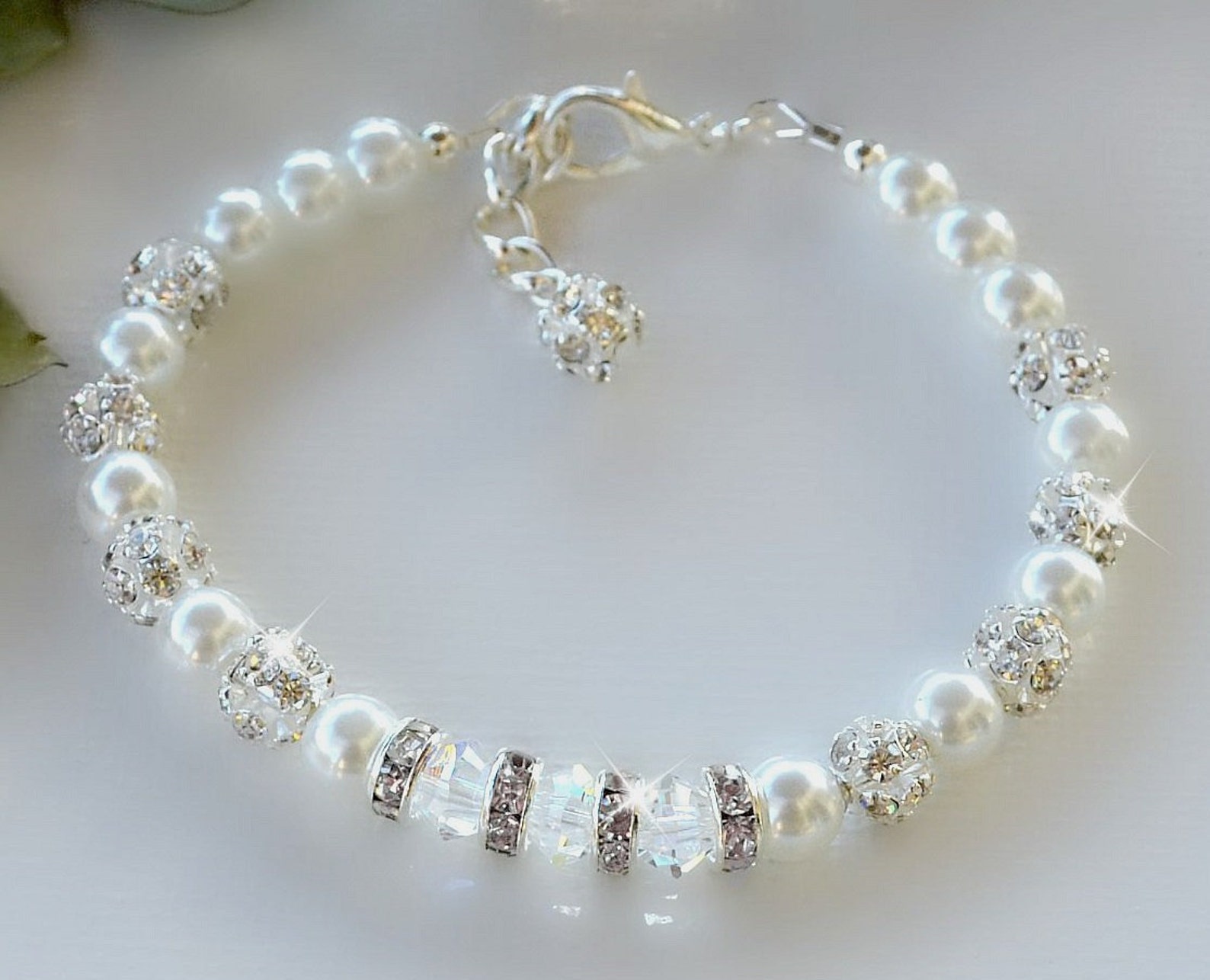 Pearl and European Crystal Bracelet/high End Crystal | Etsy