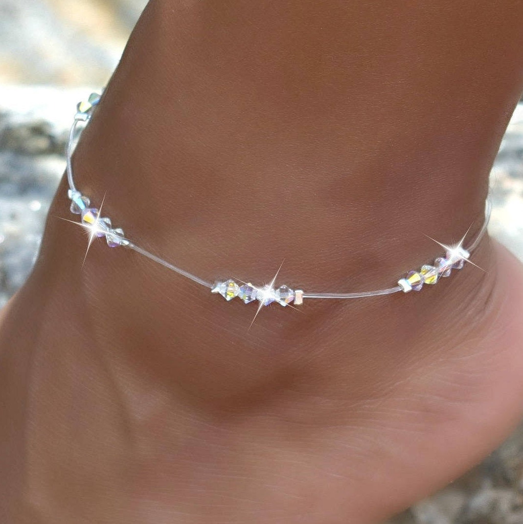 Swarovski Crystal Anklet Stretch Anklet by Heart of Gems European Crystal Ankle Bracelets Wedding Anklet Gifts for Her