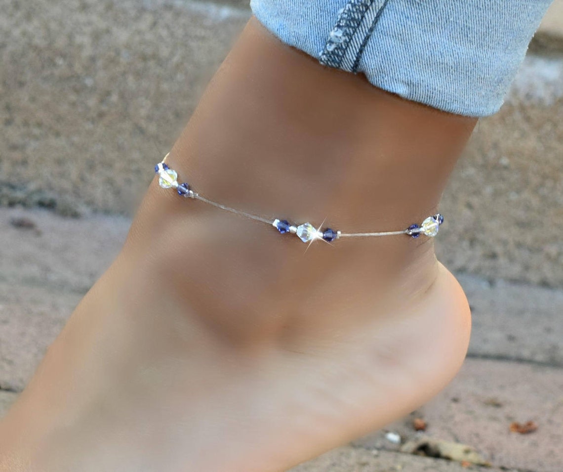 Crystal Anklet Wedding Anklet Bridal Anklet Something Blue - Etsy